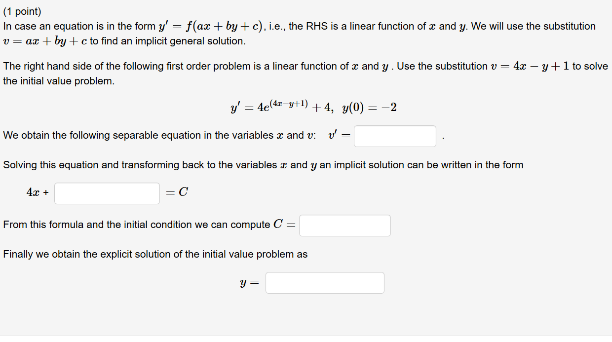 Solved (1 point) In case an equation is in the form y' f(ax | Chegg.com