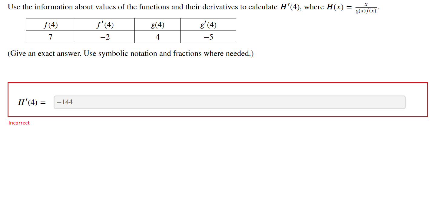 Solved Use the information about values of the functions and | Chegg.com