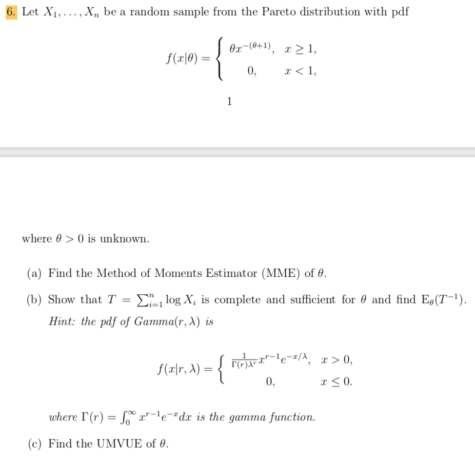 Solved , Xn be a random sample from the Pareto distribution | Chegg.com