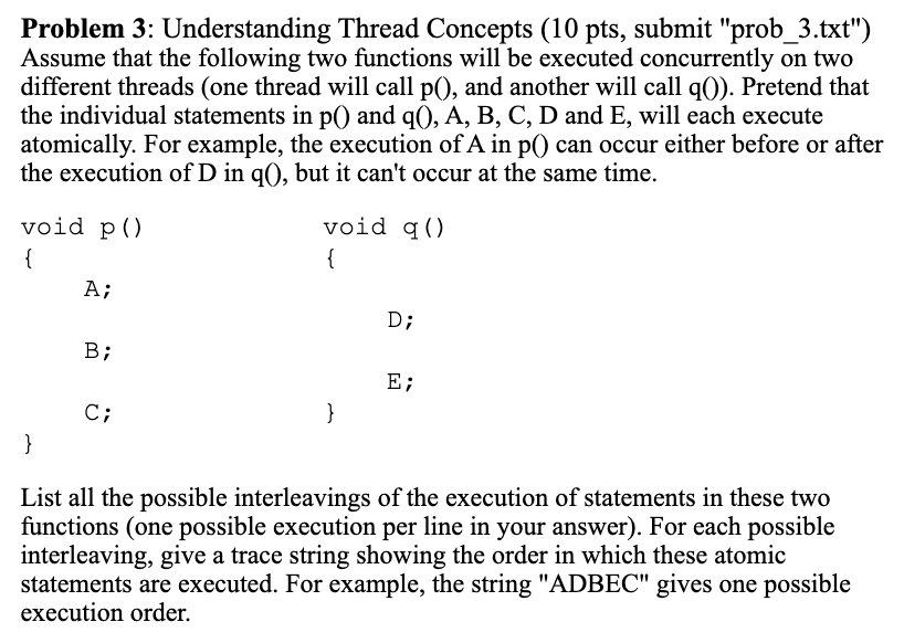 Solved Problem 3: Understanding Thread Concepts (10 pts, | Chegg.com