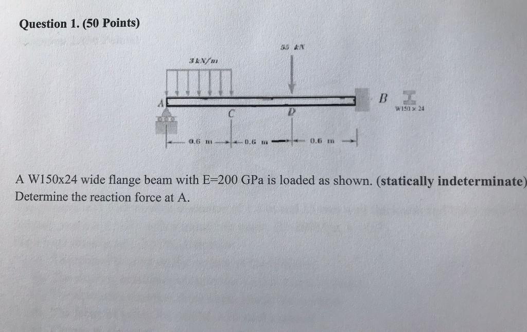 Solved Question 1. (50 Points) 5 AN 38N/m BI C 2 W150 x 24 | Chegg.com
