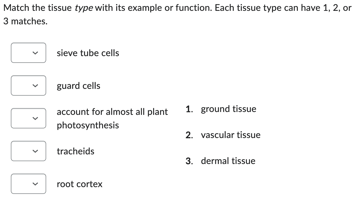 Solved Match the tissue type with its example or function. | Chegg.com