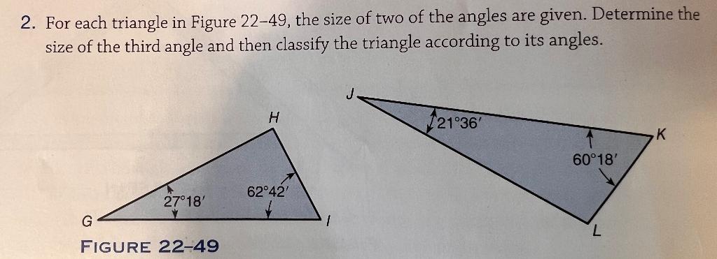 Solved 2. For each triangle in Figure 22-49, the size of two | Chegg.com