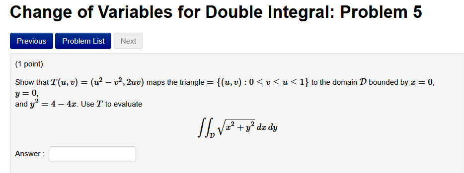 Solved Change of Variables for Double Integral: Problem 5 | Chegg.com