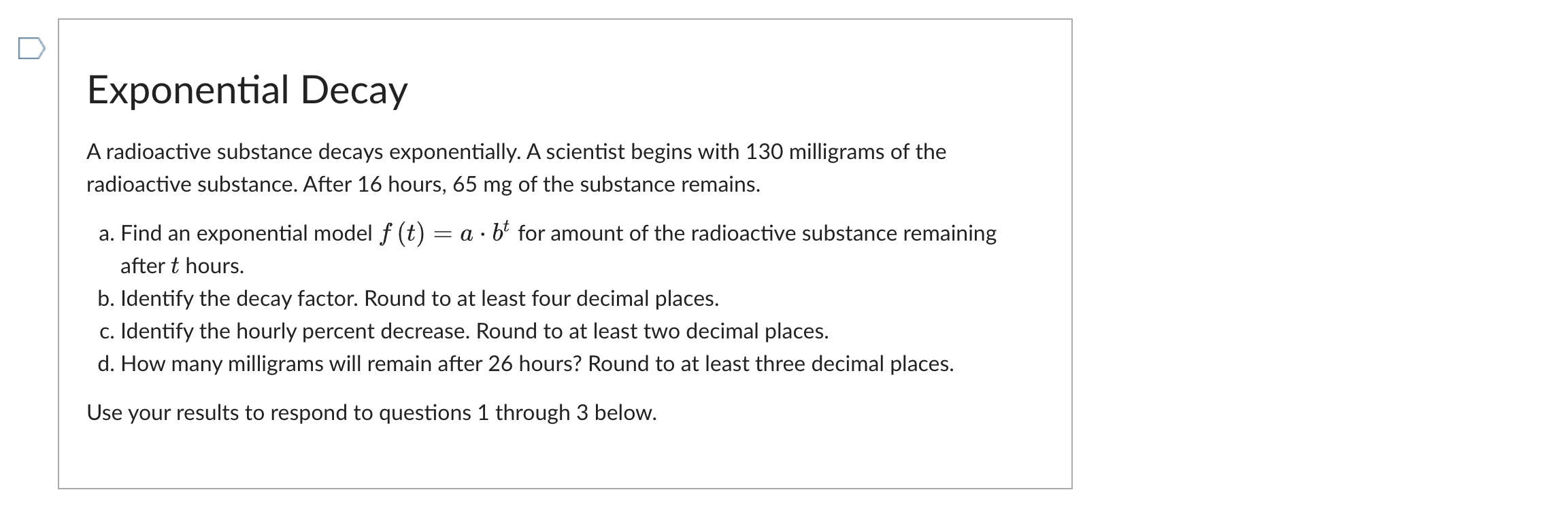 Solved Exponential Decay A radioactive substance decays | Chegg.com
