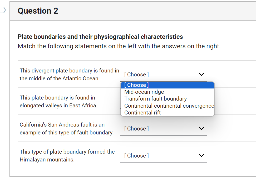 Solved Plate boundaries and their physiographical | Chegg.com