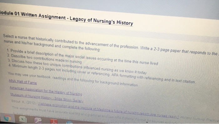 lodule 01 Written Assignment -Legacy of Nursing's | Chegg.com