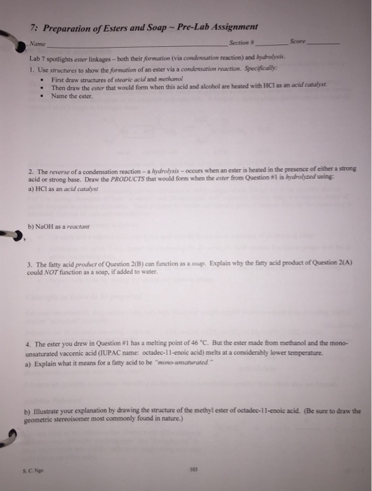 Solved 7: Preparation of Esters and Soap- Pre-Lab Assignment | Chegg.com