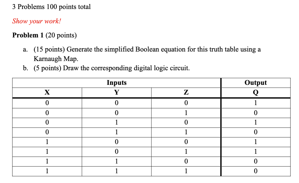Solved 3 ﻿Problems 100 ﻿points totalShow your work!Problem | Chegg.com