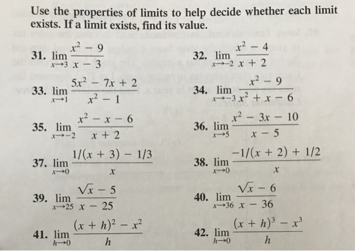 Solved Use the properties of limits to help decide whether | Chegg.com
