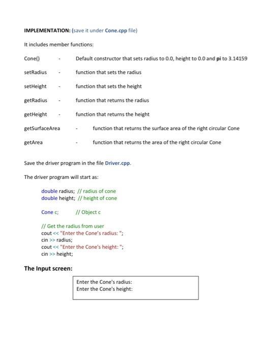 Solved Please Help Create C++ Driver File for the | Chegg.com