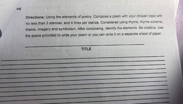 Directions: Using the elements of poetry. Compose a | Chegg.com