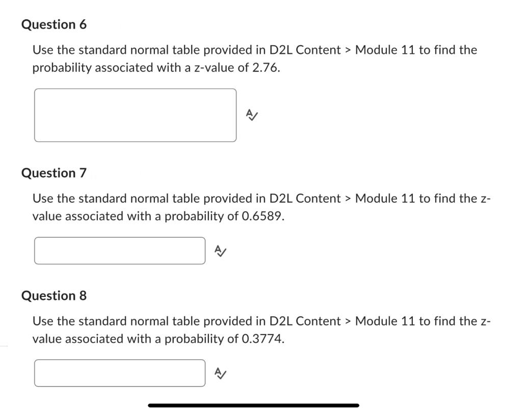 Solved Use the standard normal table provided in D2L Content | Chegg.com