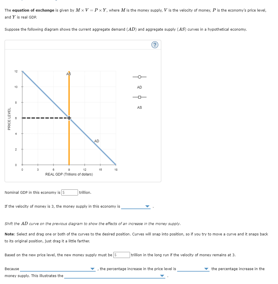 [Solved]: The equation of exchange is given by MV=PY, where