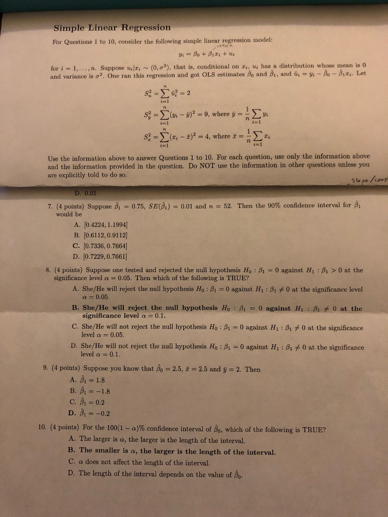 Solved Simple Linear Regression For Questions 1 To 10 Chegg