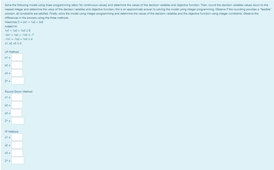 Solve the following model using linear programming | Chegg.com