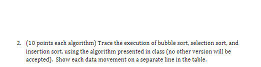 Solved (10 points each algorithm) Trace the execution of | Chegg.com