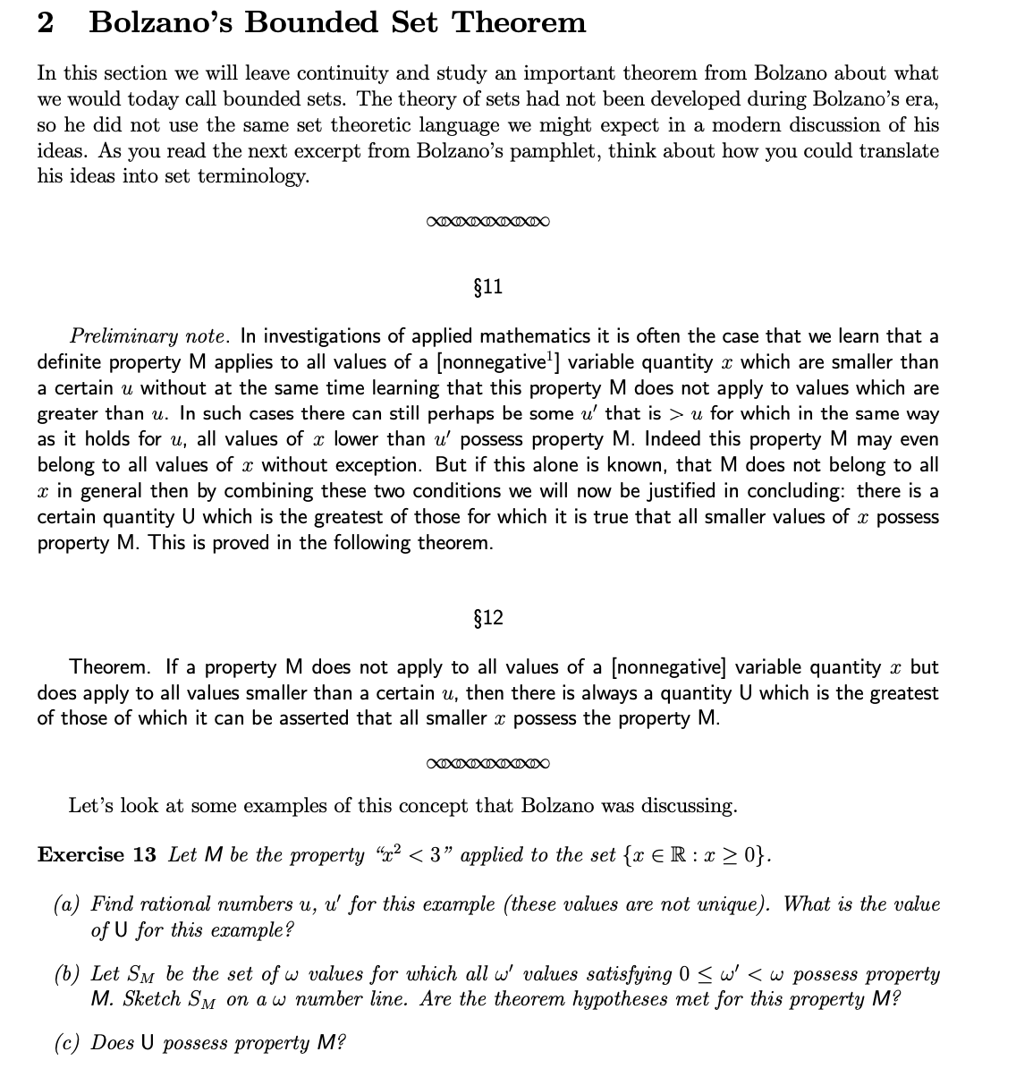 Solved 2 Bolzano's Bounded Set Theorem In this section we | Chegg.com