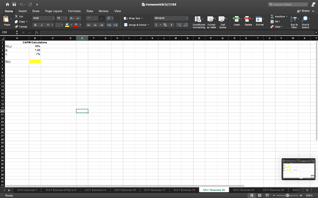 Solved Homework 9(1)(1)189 Q Search Sheet AS Home Insert | Chegg.com
