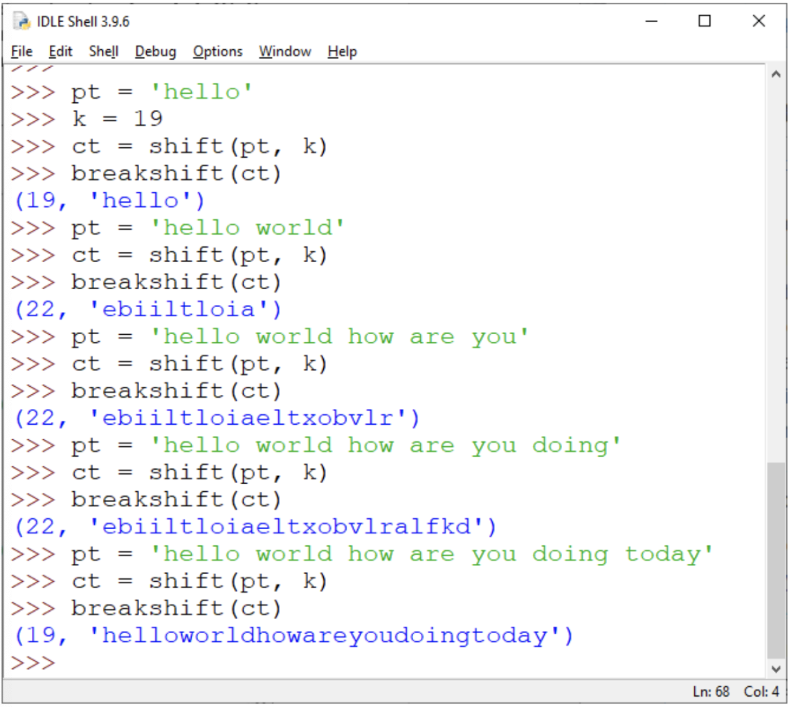 Solved Better using Python Write a function breakshift(ct) | Chegg.com