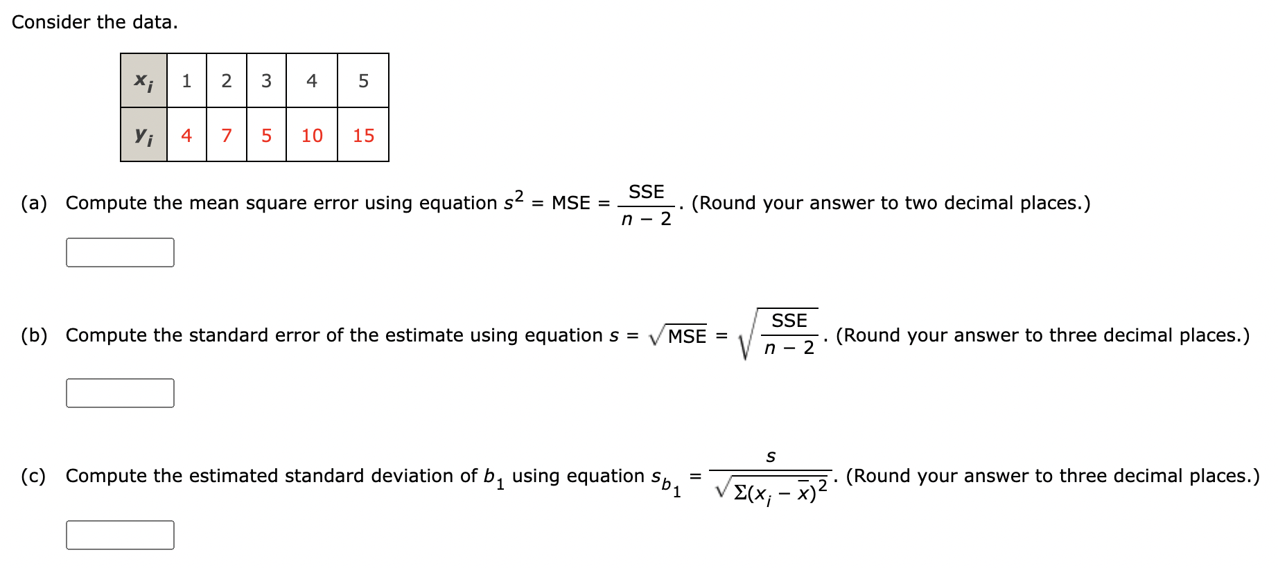 Solved Consider the data. (a) Compute the mean square error | Chegg.com