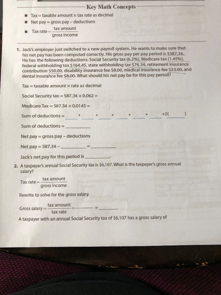 Solved -Key Math Concepts Tax = taxable amount x tax rate as | Chegg.com
