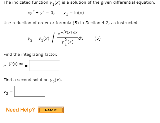 Solved The indicated function y1(x) is a solution of the | Chegg.com