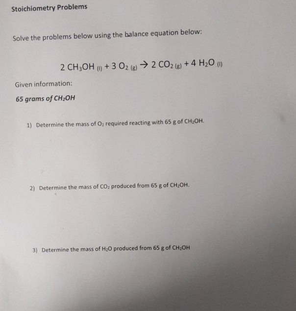 Solved Stoichiometry Problems Solve the problems below using | Chegg.com