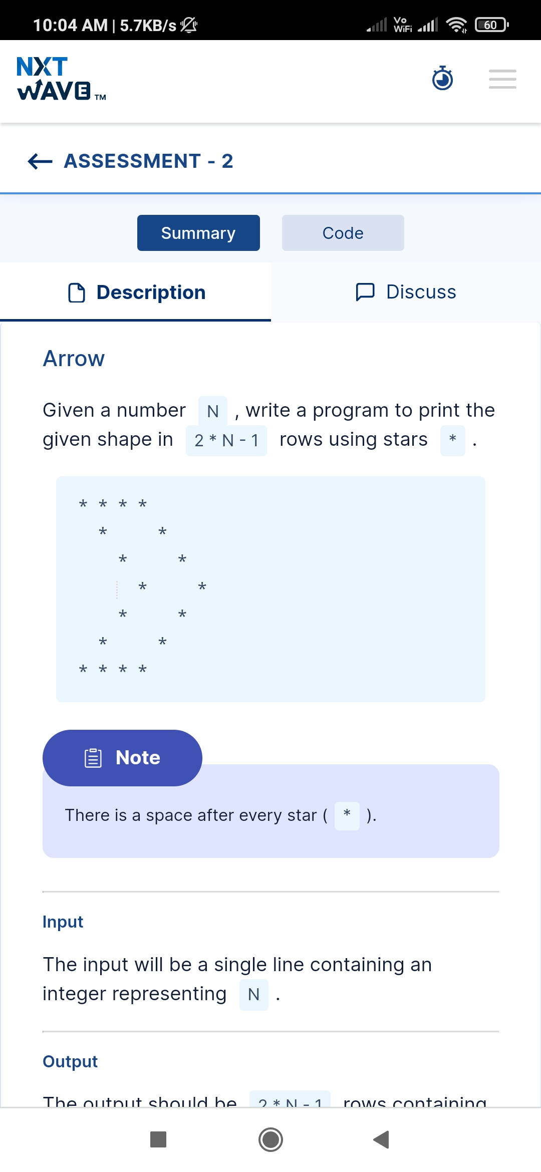 Solved ArrowGiven a number N, ﻿write a program to print | Chegg.com