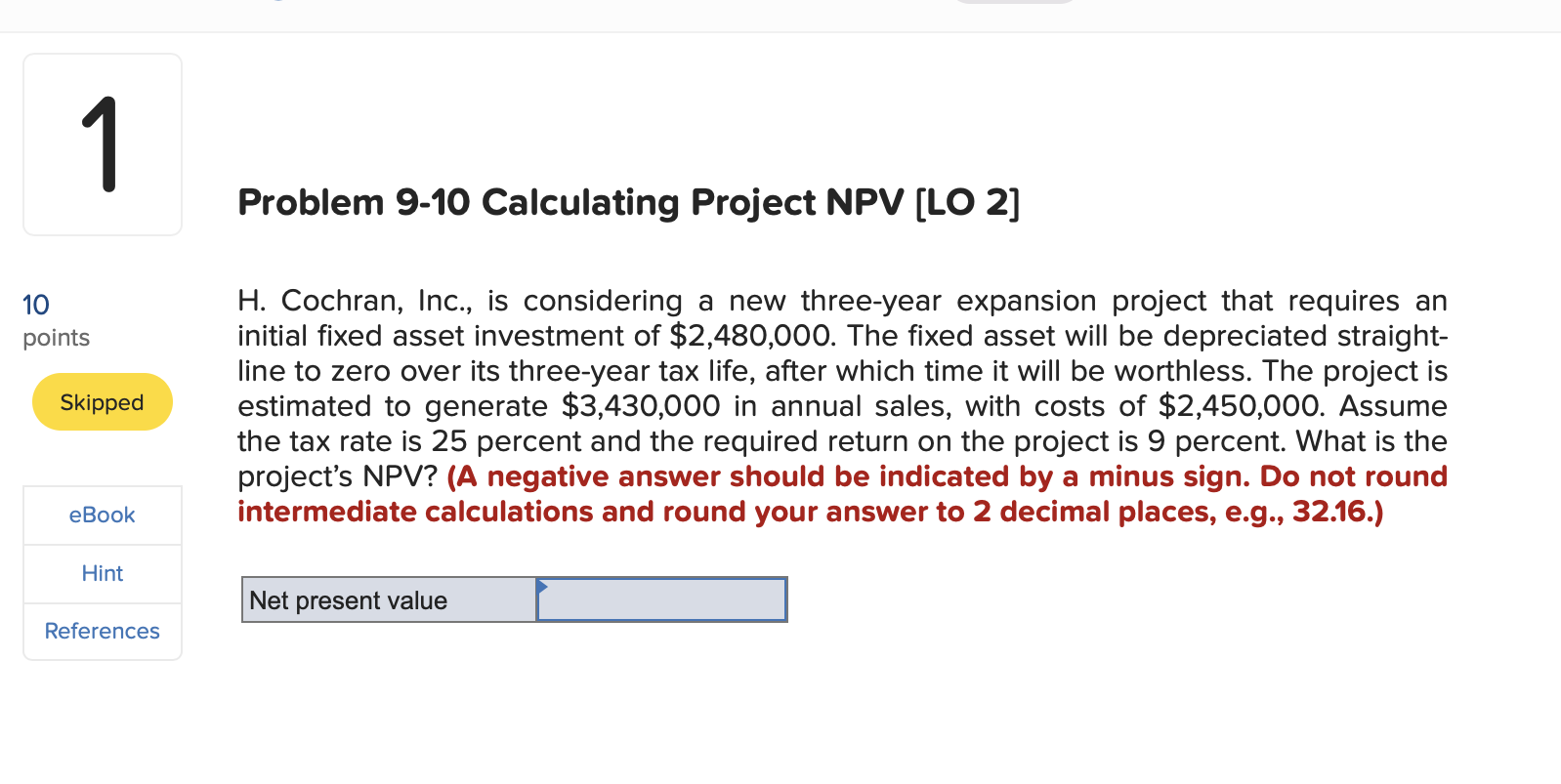 Solved 1 1 Problem 9-10 Calculating Project NPV (LO 2] 10 | Chegg.com
