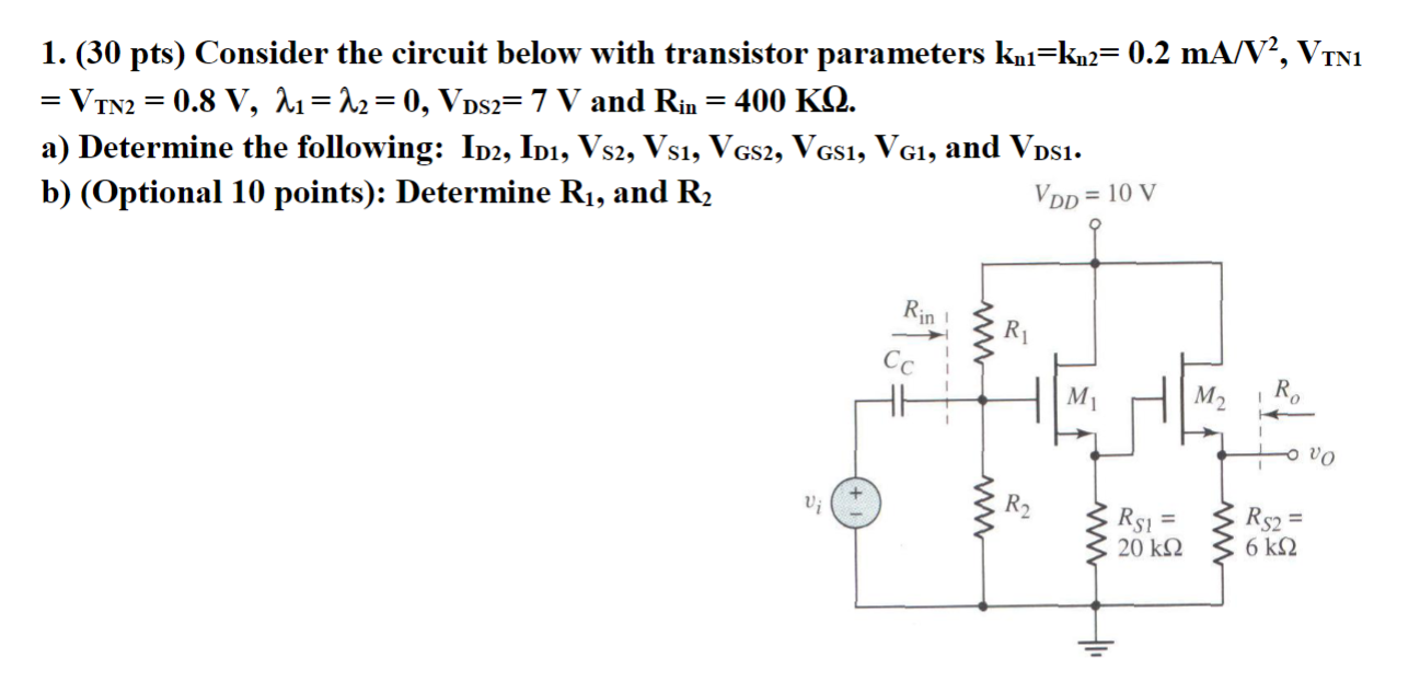 Solved 1. (30 pts) Consider the circuit below with | Chegg.com