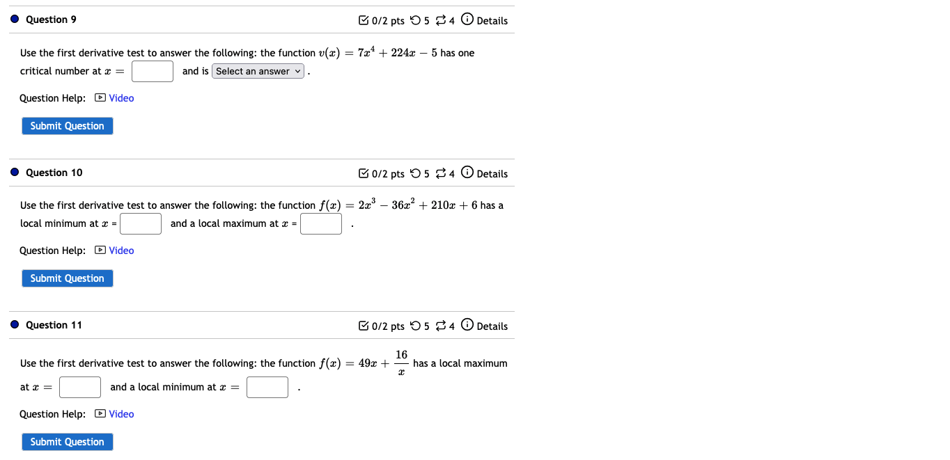 Solved Question 9 Use the first derivative test to answer | Chegg.com