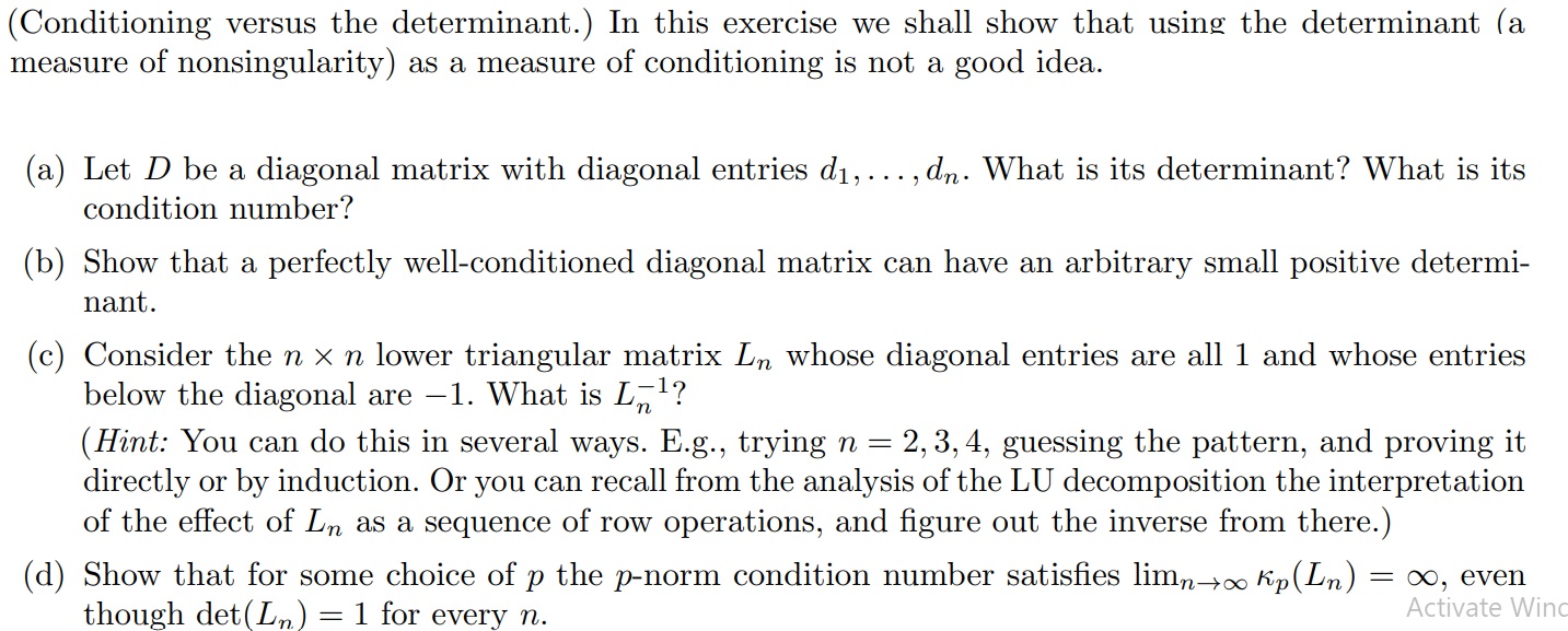 Solved (Conditioning versus the determinant.) ﻿In this | Chegg.com
