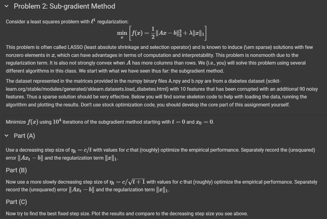Solved Problem 2: Sub-gradient MethodConsider a least | Chegg.com