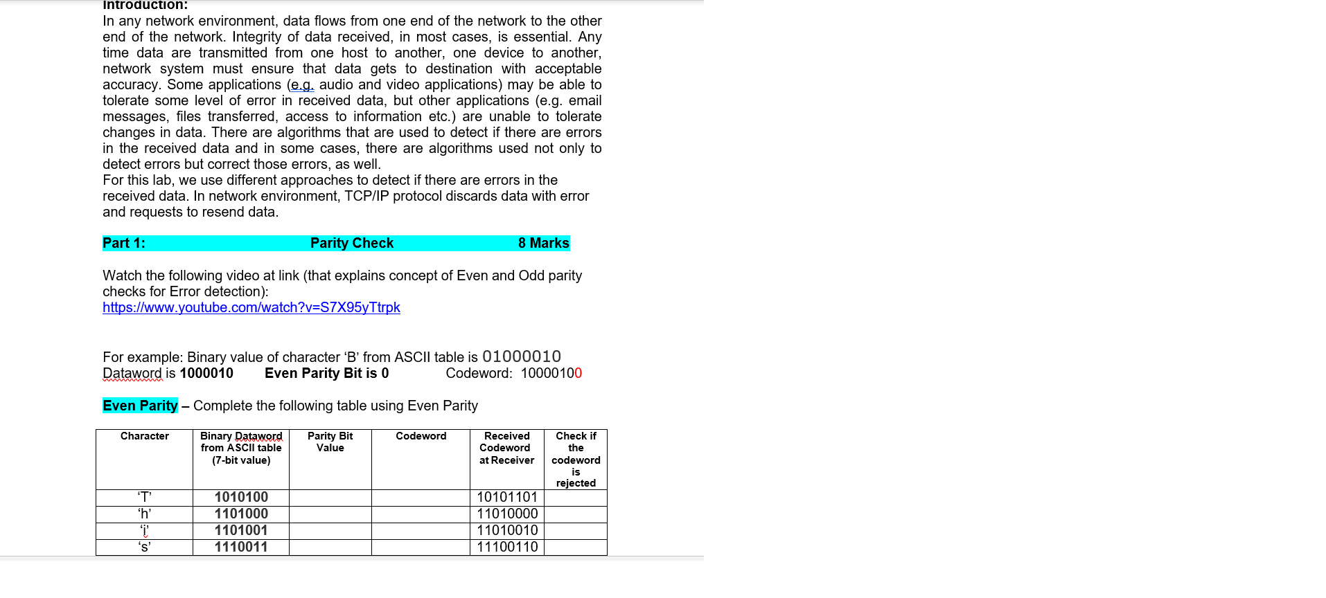 Solved TECH 152 Error Detection Codes Total Marks: 20 Odd | Chegg.com