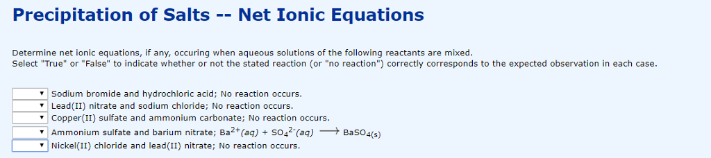 Solved Precipitation of Salts -- Net Ionic Equations | Chegg.com