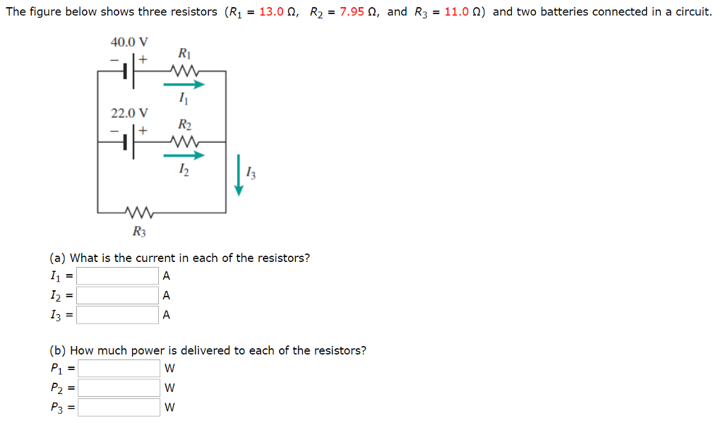 Solved The figure below shows three resistors (R1-13.0 Ω, | Chegg.com