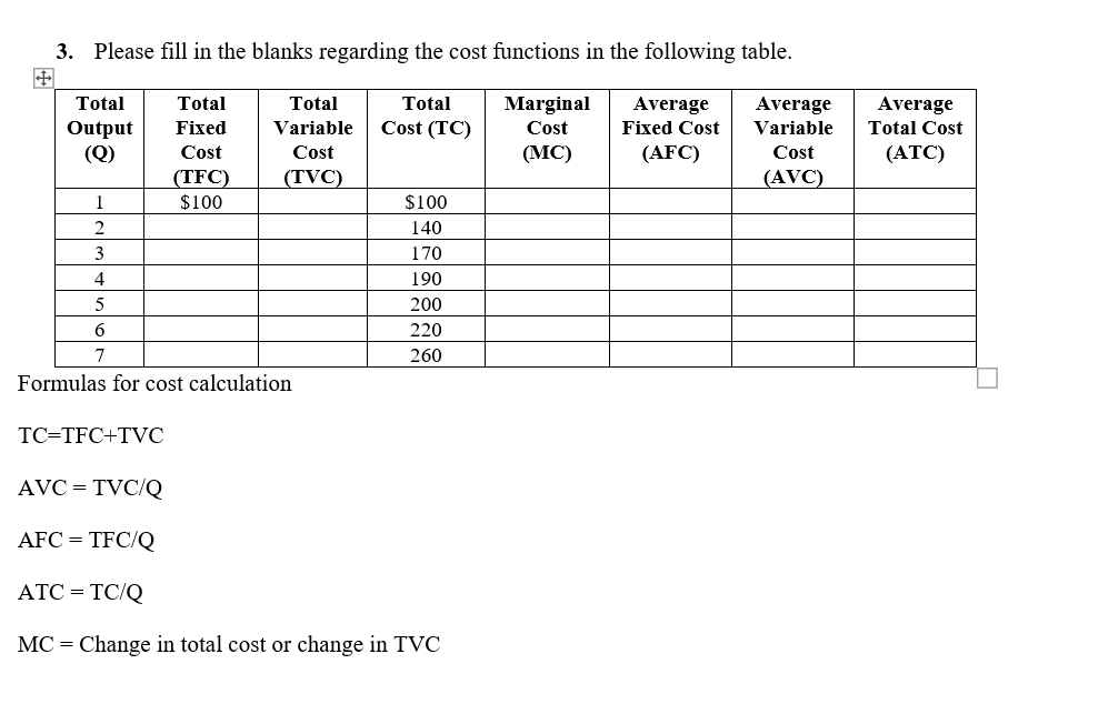 Solved 3. Please fill in the blanks regarding the cost | Chegg.com
