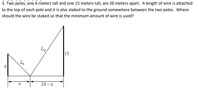 Solved 3. Two poles, one 6 meters tall and one 15 meters | Chegg.com