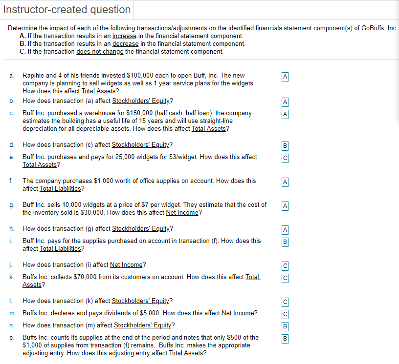 Solved Instructor-created question Determine the impact of | Chegg.com