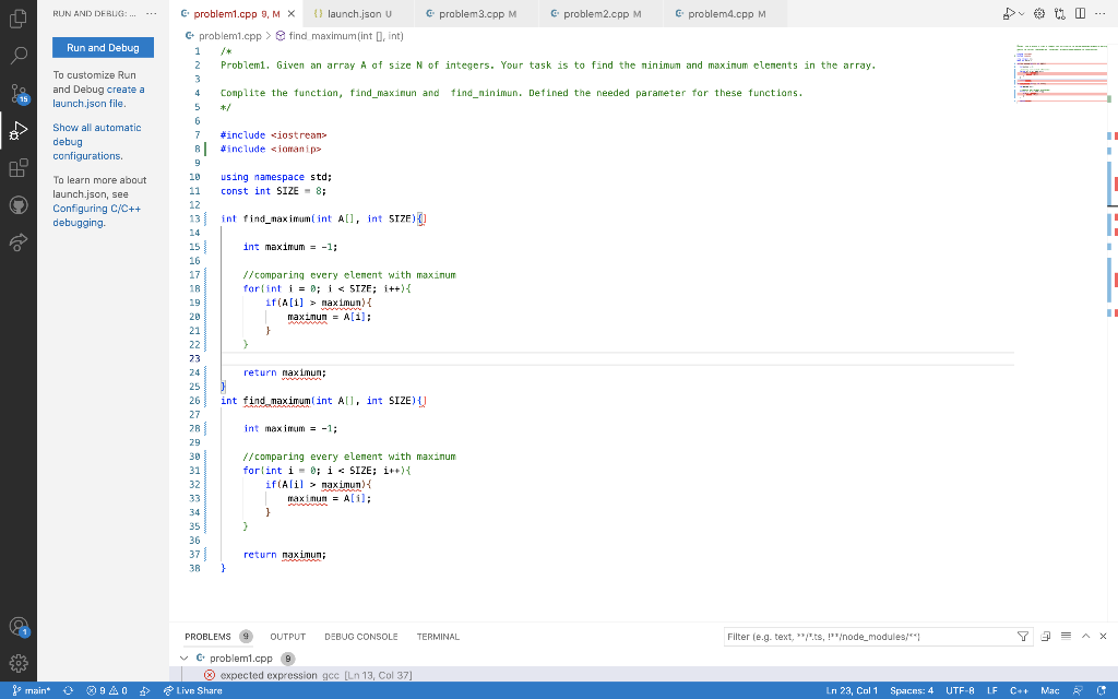 Solved /∗ Problem1. Given an array A of size N of integers. | Chegg.com