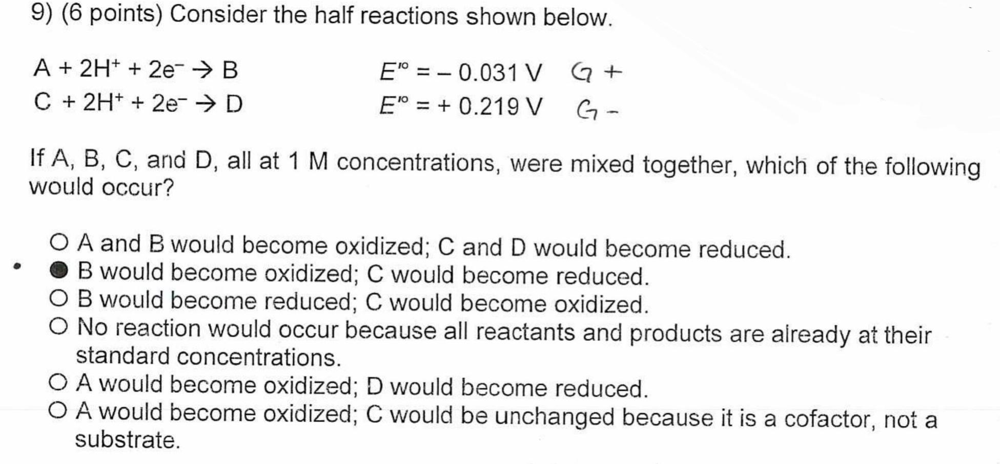 Solved 9) (6 points) Consider the half reactions shown | Chegg.com