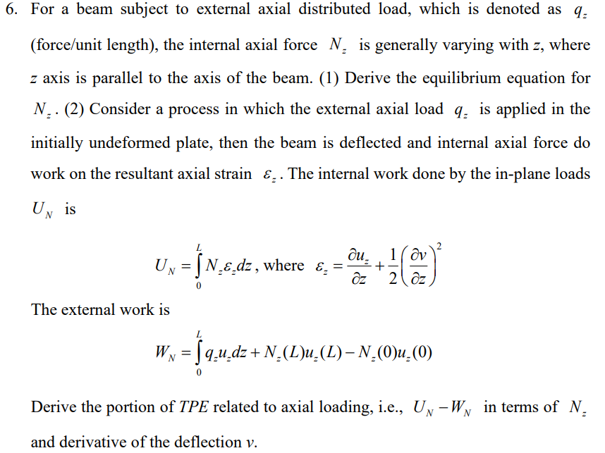 Solved For a beam subject to external axial distributed | Chegg.com