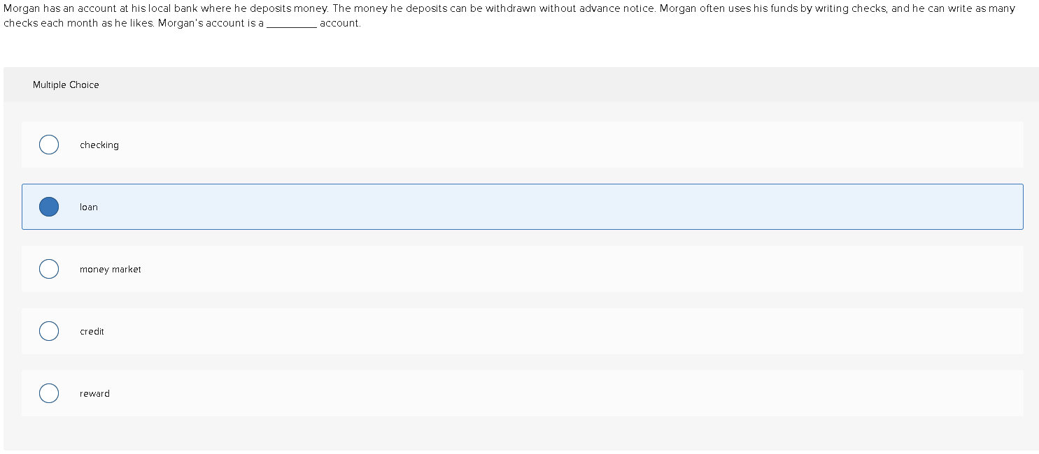Solved checks each month as he likes. Morgan's account is a | Chegg.com