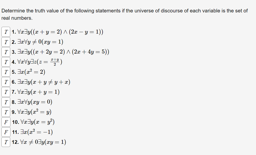 Solved Determine the truth value of the following statements | Chegg.com