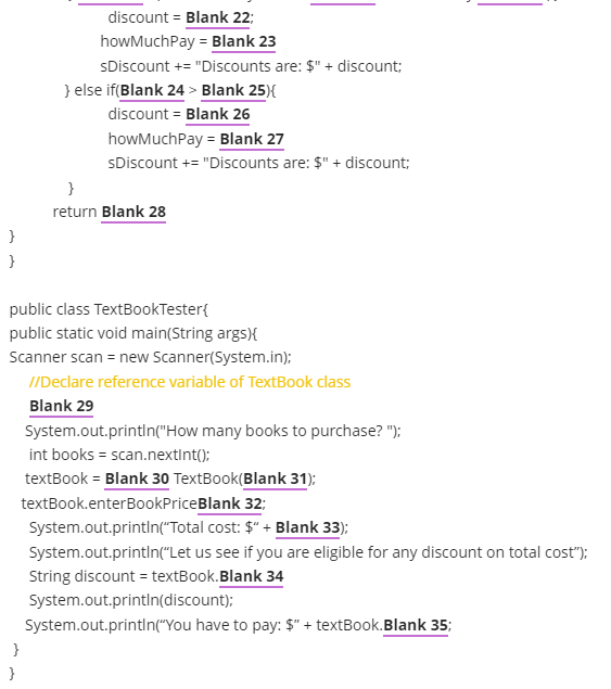 Solved Fill in the blanks in the Java code below as per UML | Chegg.com