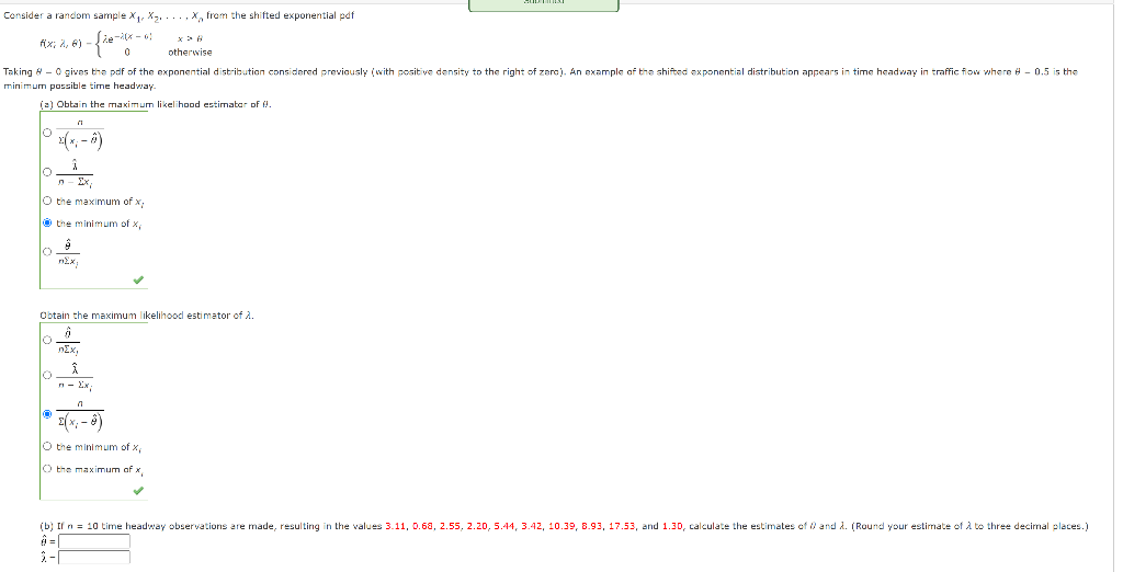 Solved Consider a random sample x1,x2,…,xn from the shifted | Chegg.com