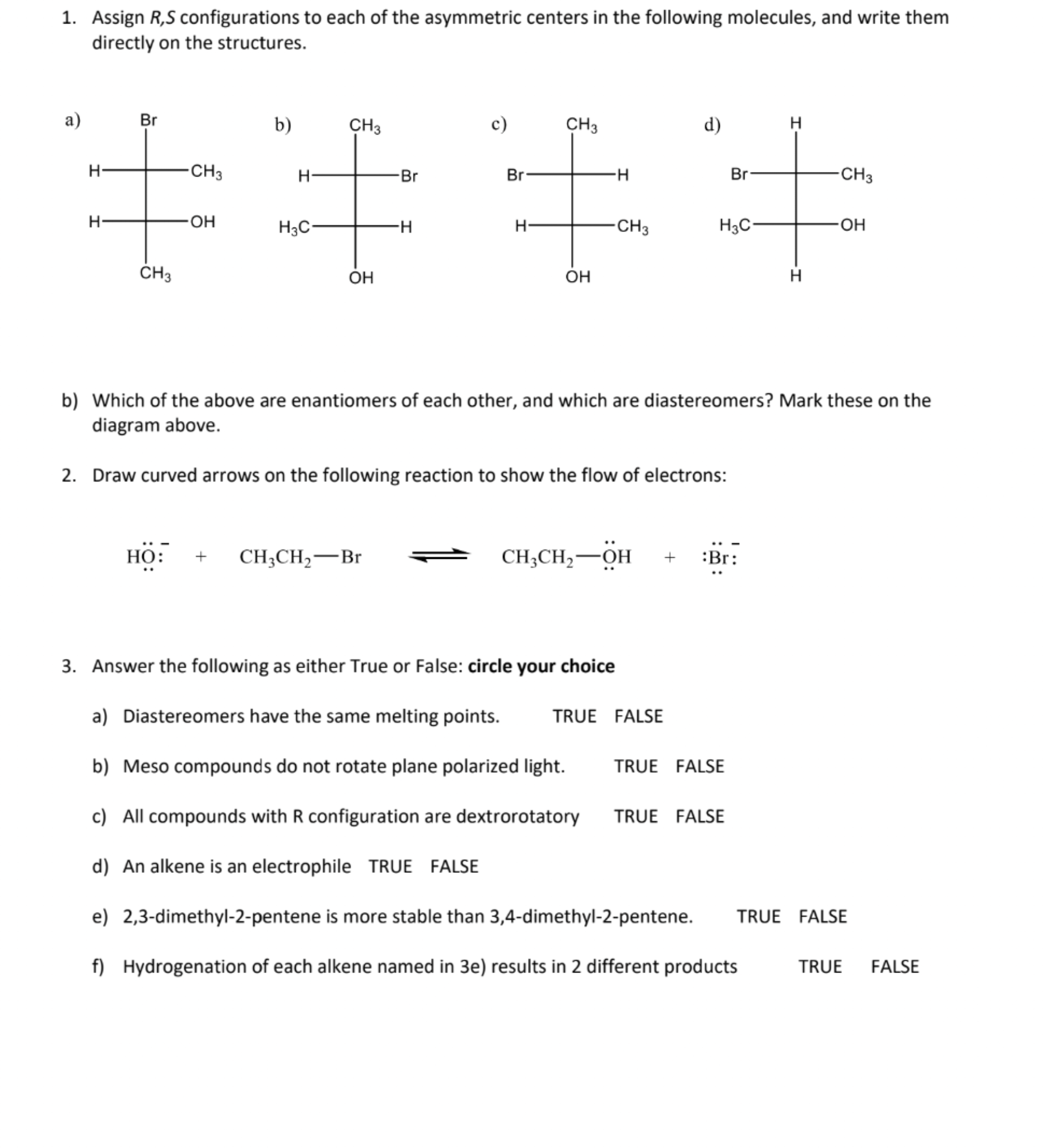 Solved 1. Assign R,S configurations to each of the | Chegg.com