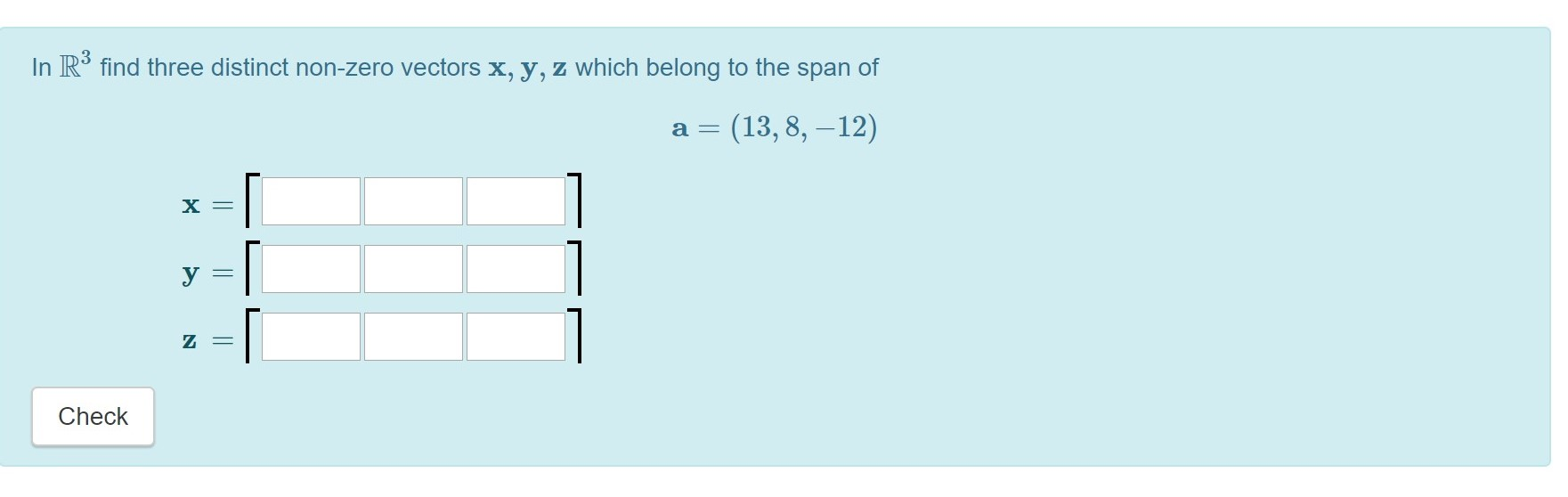 Solved In R3 find three distinct non-zero vectors x, y, z | Chegg.com