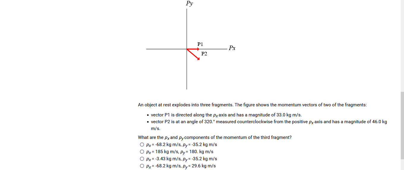 Solved Py P1 Px P2 An object at rest explodes into three | Chegg.com